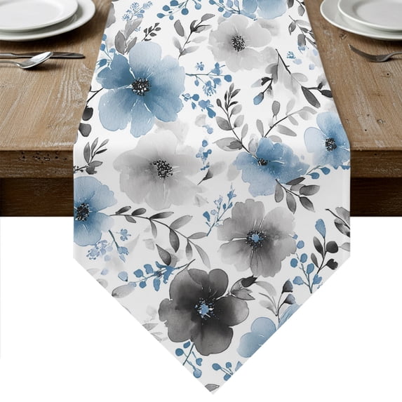 Blue Spring Floral Table Runner Linen Burlap Table Runner 72 Inches ...