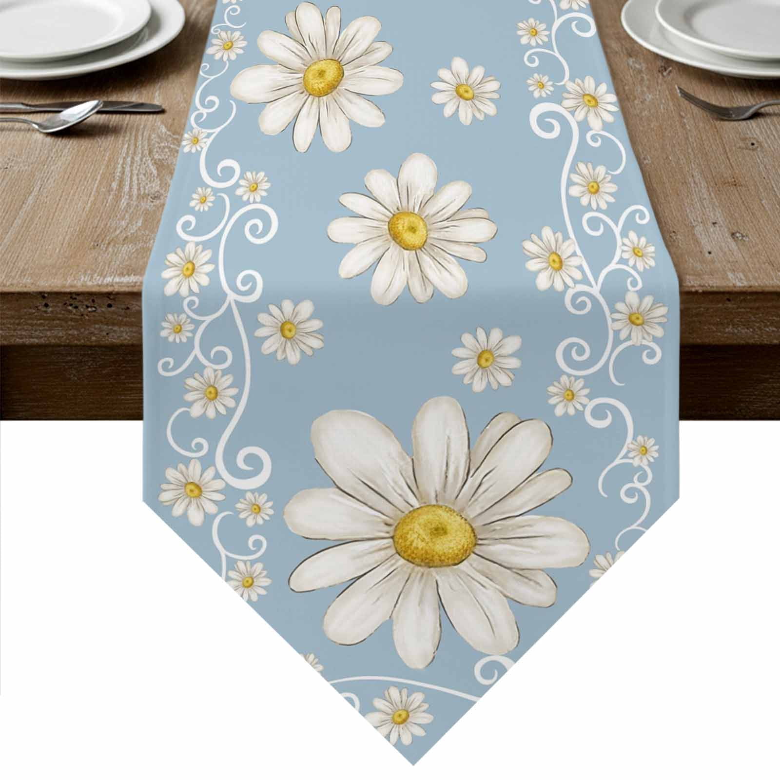 Blue Spring Floral Table Runner Linen Burlap Table Runner 90 Inches ...