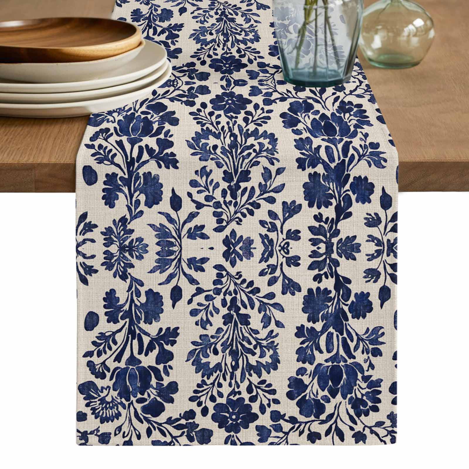 Blue Spring Floral Table Runner, Summer Botanical Farmhouse Rustic ...