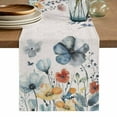 Blue Spring Floral Table Runner, Vintage Watercolor Summer Botanical ...