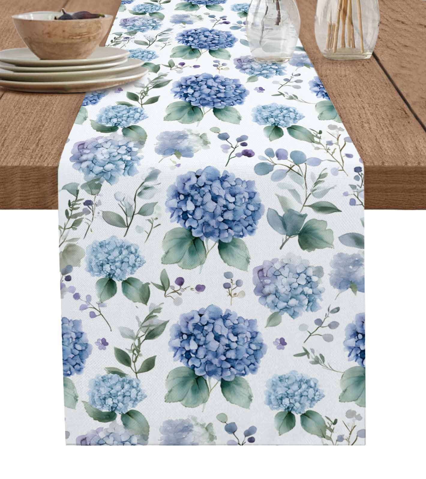 Blue Spring Floral Table Runner Watercolor Botanical Elegant ...