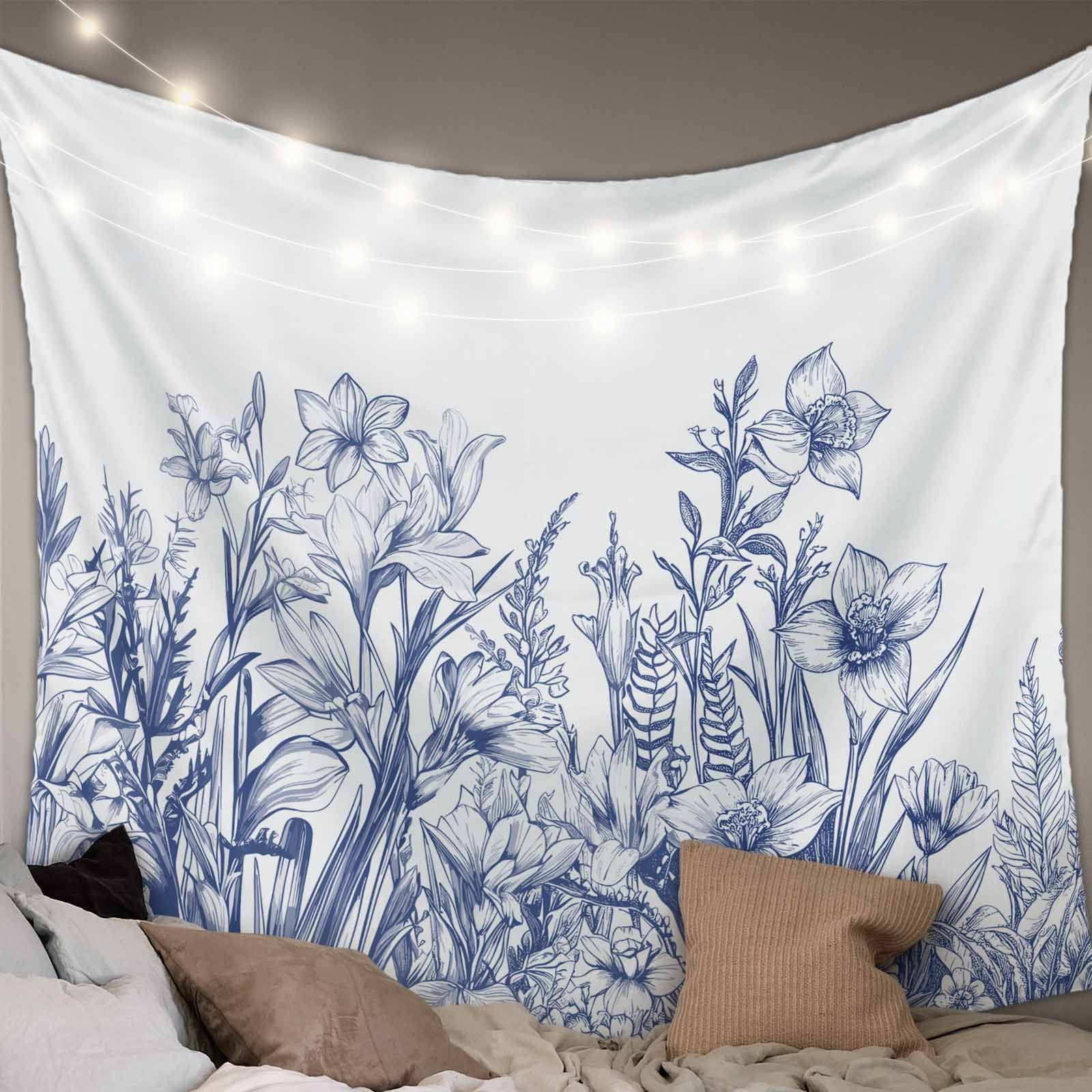 Blue Spring Floral Tapestry for Bedroom Wall Hanging Tapestry ...