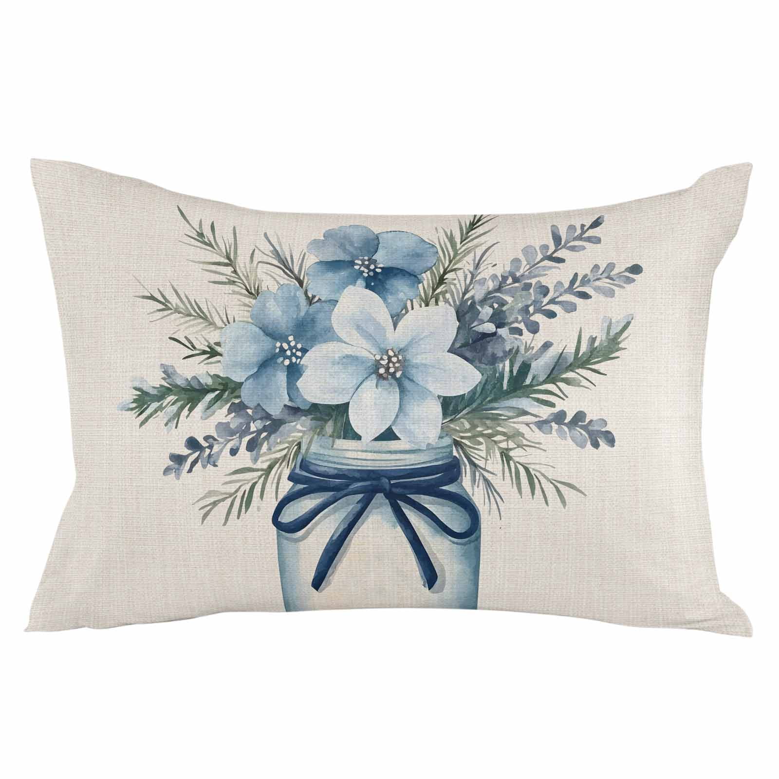 Blue Spring Floral Throw Pillow Cover 20 x 30 Inch Decorative Pillow ...
