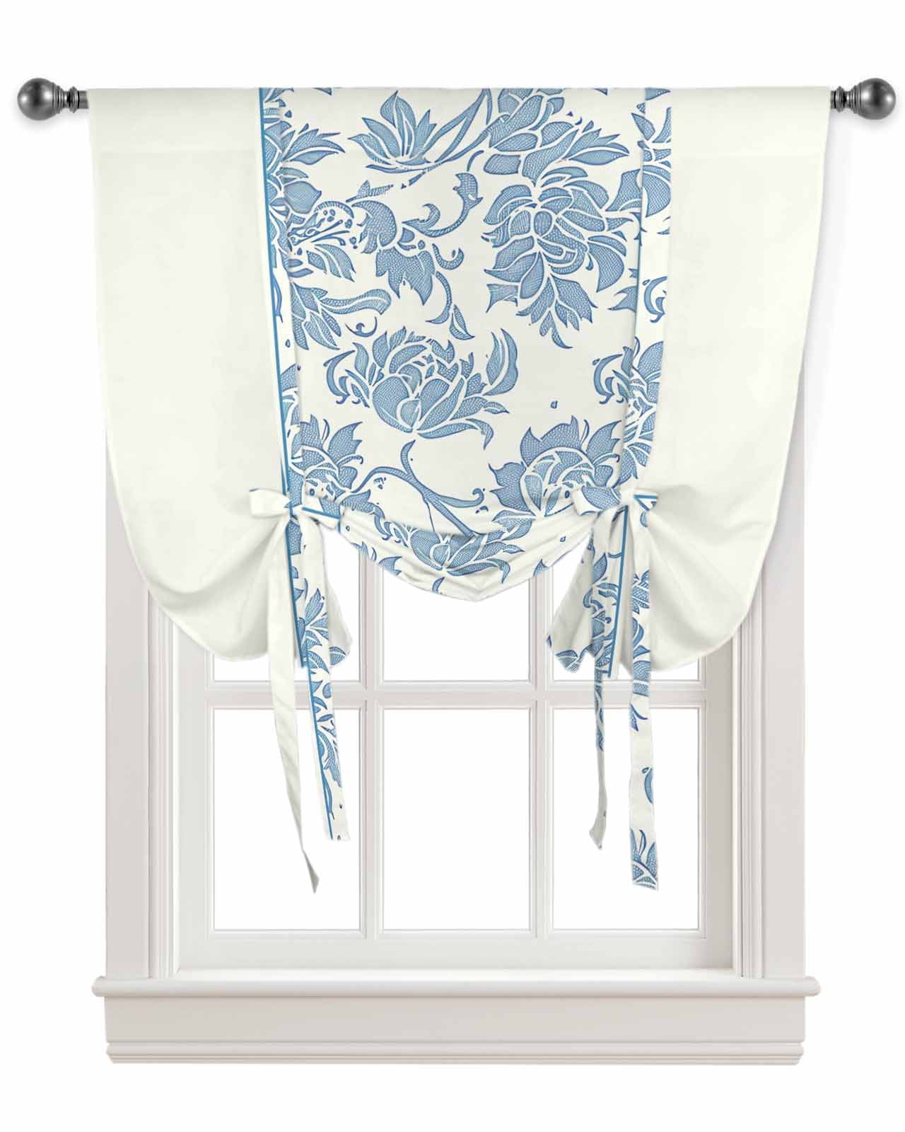 Blue Spring Floral Tie Up Curtains for Kitchen Bathroom Bedroom Windows ...