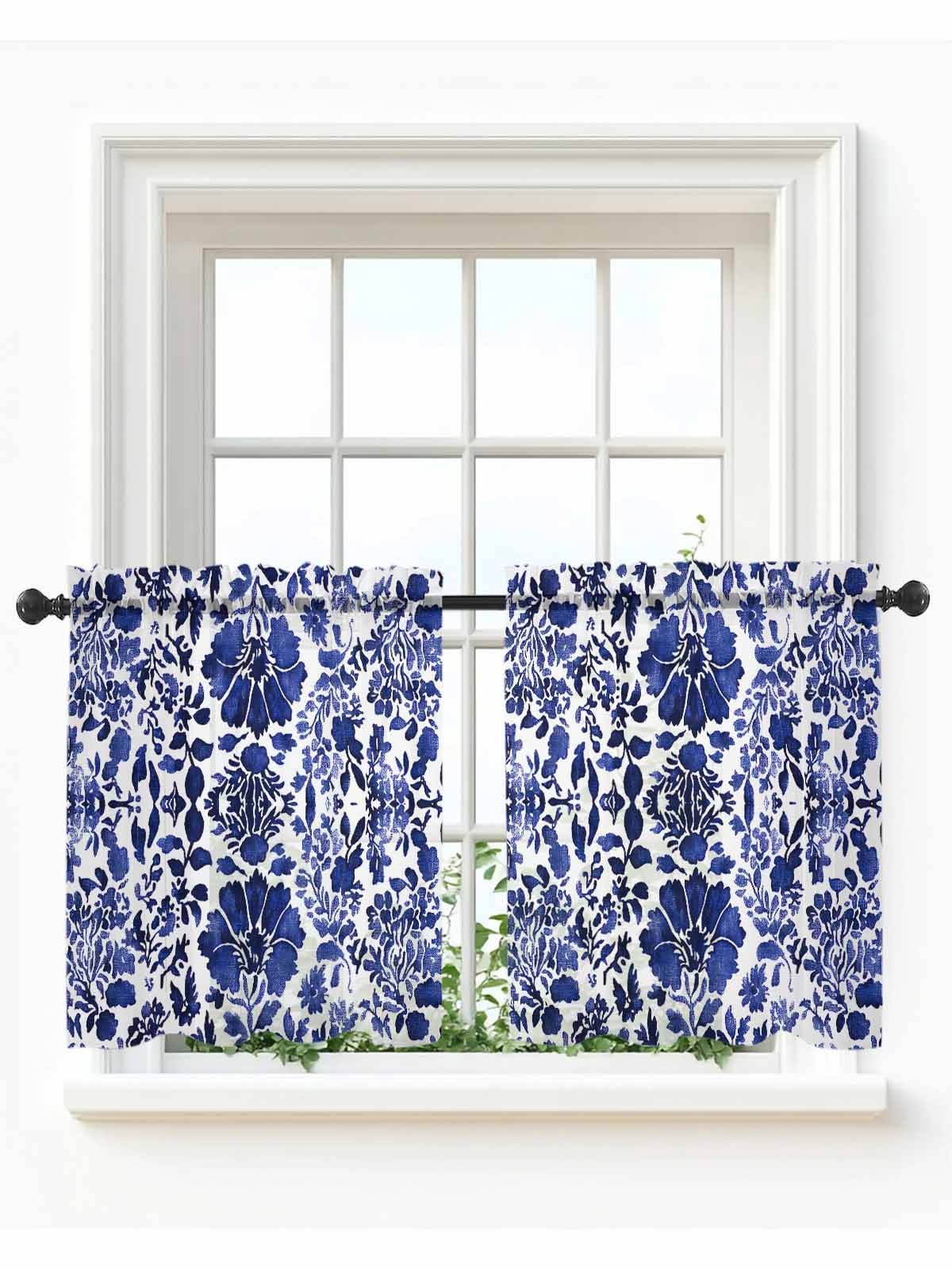 Blue Spring Floral Tier Curtains 24 Inch Length,Sheer Curtains for ...