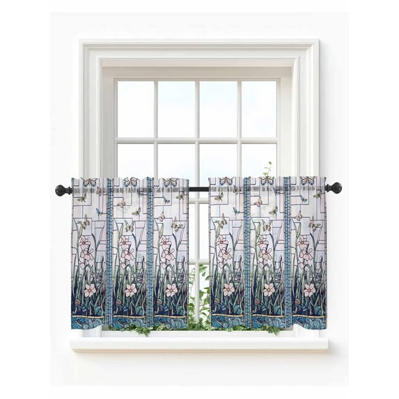 Blue Spring Floral Tier Curtains 36 Inch Length, Sheer Curtains for ...