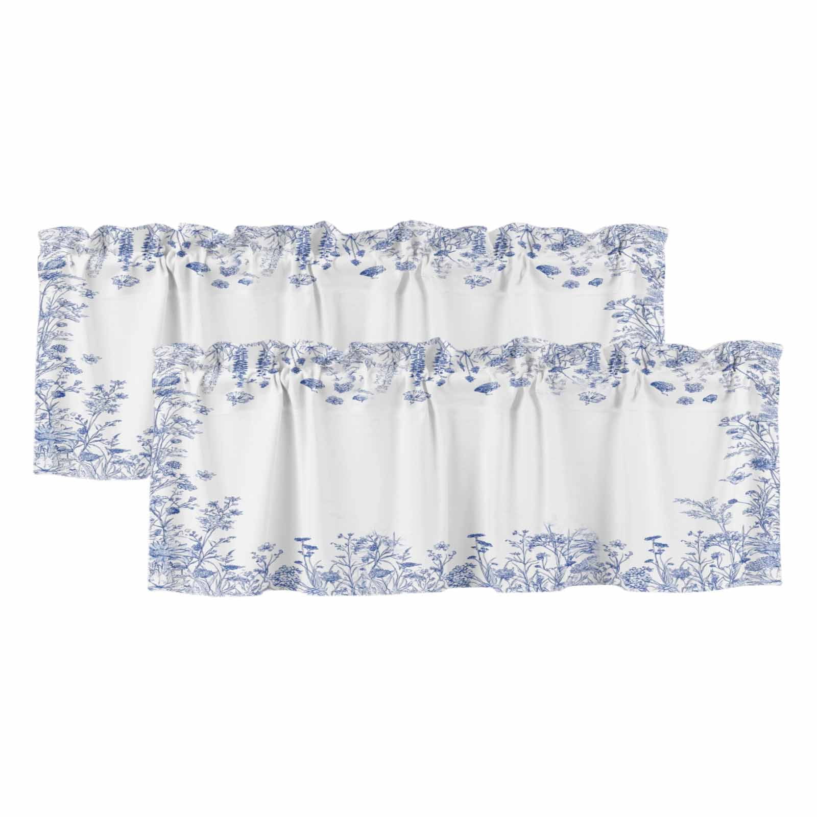 Blue Spring Floral Valances for Windows, Summer Flowers Botanical Light ...