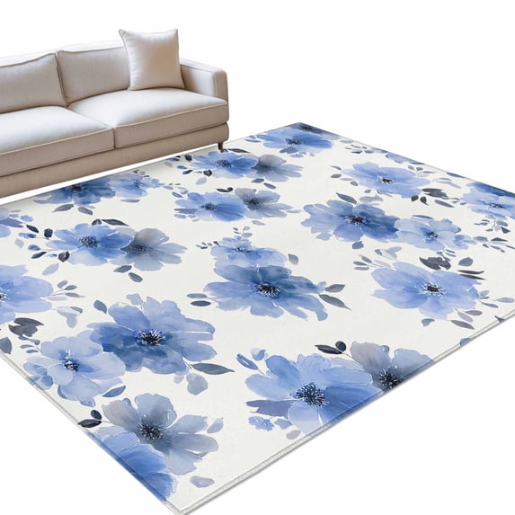 Blue Spring Floral Washable Rug 2.7x5 Area Rug for Living Room Bedroom ...