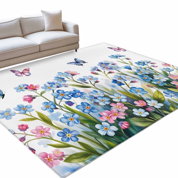 Blue Spring Floral Washable Rug 2.7x5 Area Rug for Living Room Bedroom ...