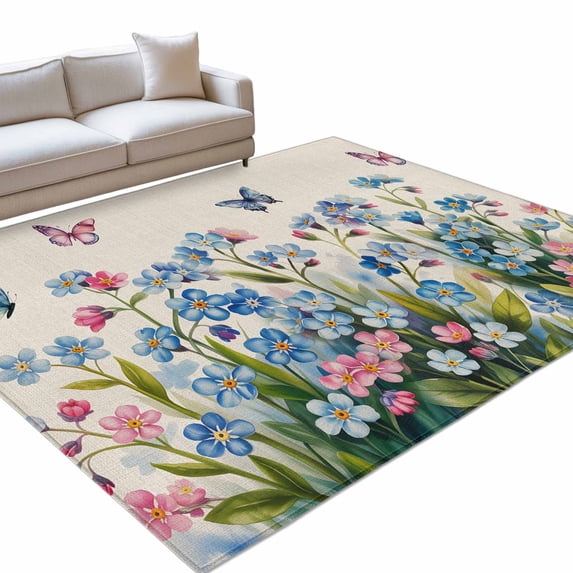 Blue Spring Floral Washable Rug 5x7 Area Rug for Living Room Bedroom ...