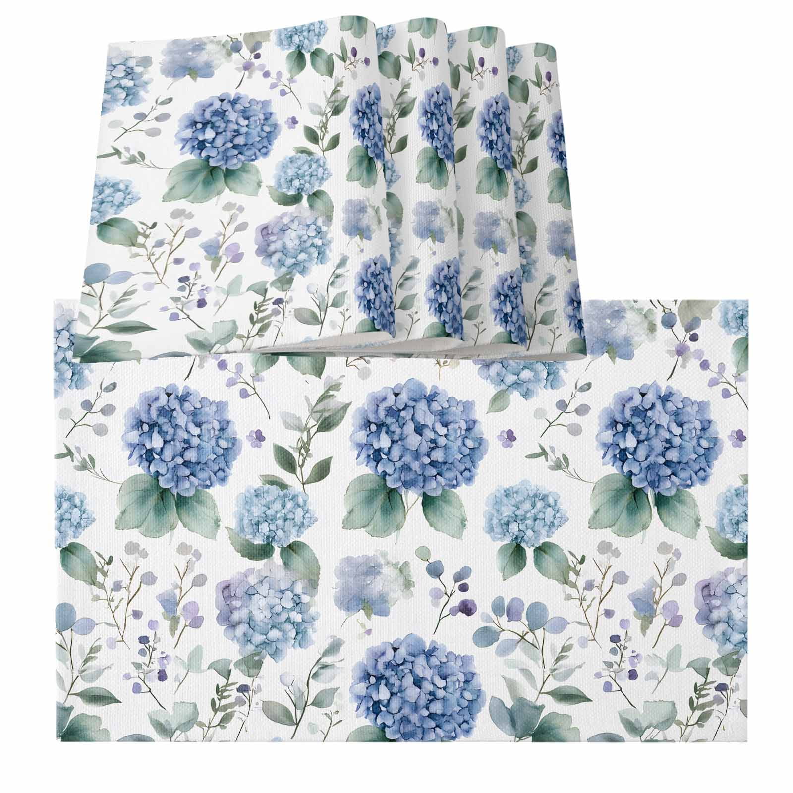 Blue Spring Floral Watercolor Botanical Elegant Burlap Kitchen Place ...