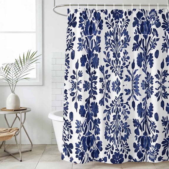Blue Spring Floral Waterproof Fabric Shower Curtain,Summer Botanical ...
