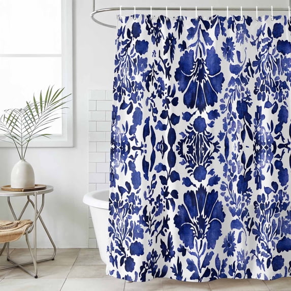 Blue Spring Floral Waterproof Fabric Shower Curtain,Summer Botanical ...