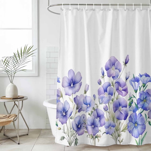 Blue Spring Floral Waterproof Fabric Shower Curtain,Summer Botanical ...