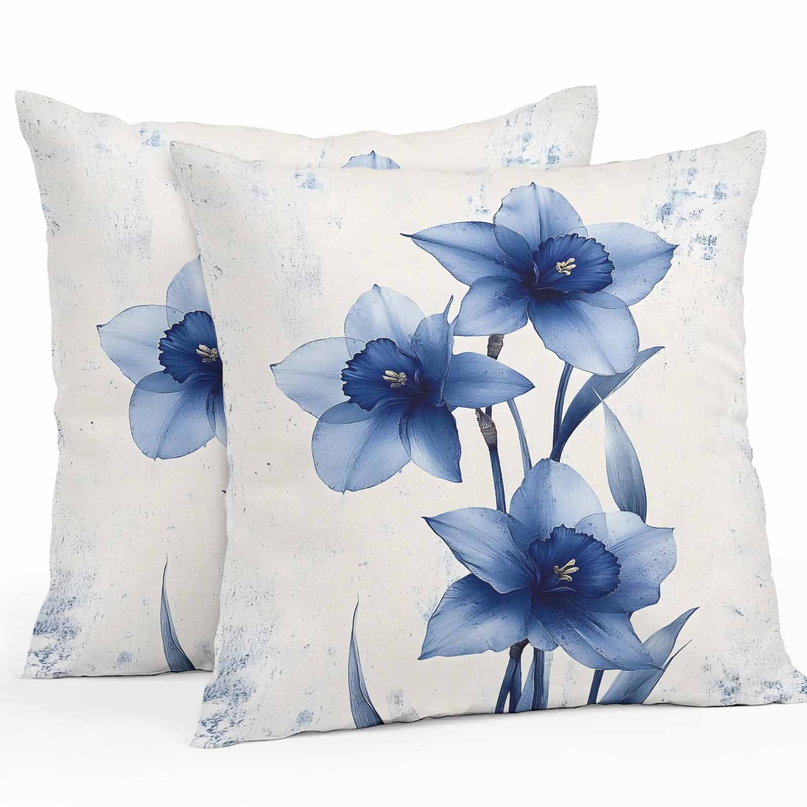 Blue Spring Floral Waterproof Outdoor Throw Pillow Covers 18''x18 ...
