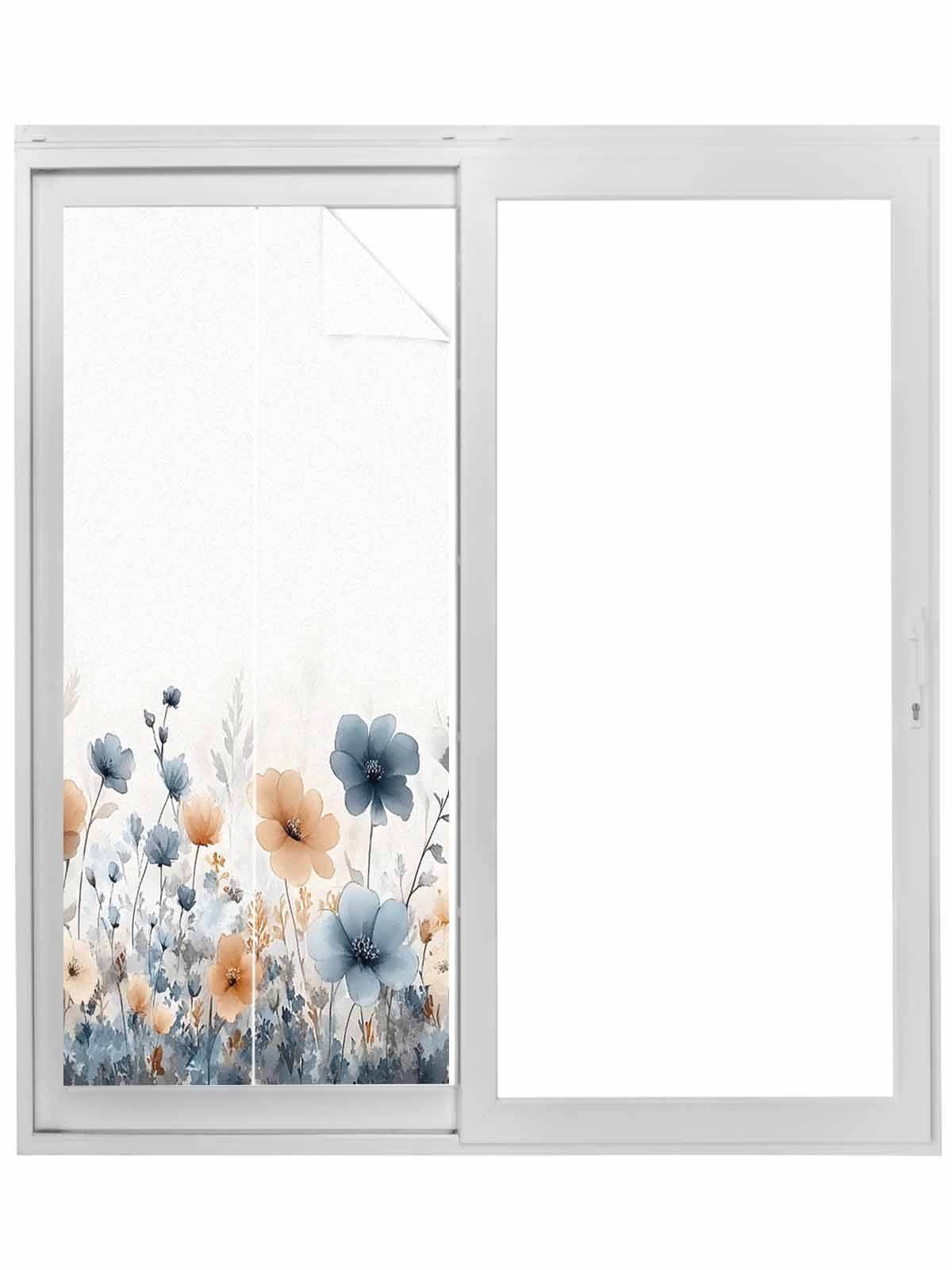 Blue Spring Floral Window Privacy Film, Orange Summer Botanical ...