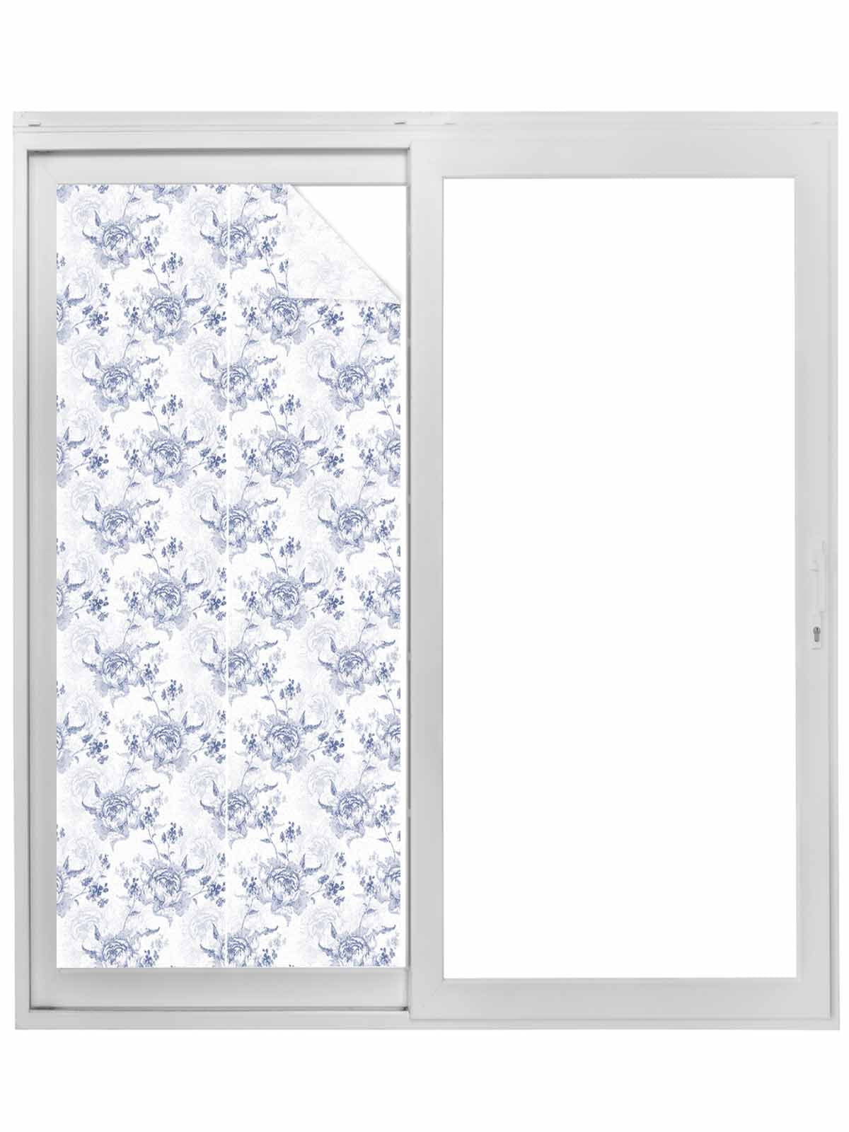 Blue Spring Floral Window Privacy Film, Summer Botanical Elegant ...