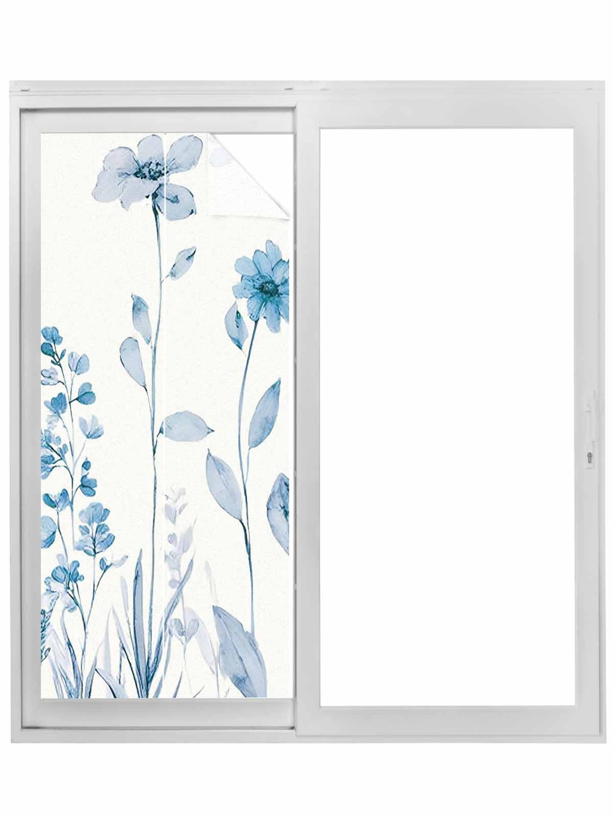 Blue Spring Floral Window Privacy Film, Summer Flowers Botanical ...