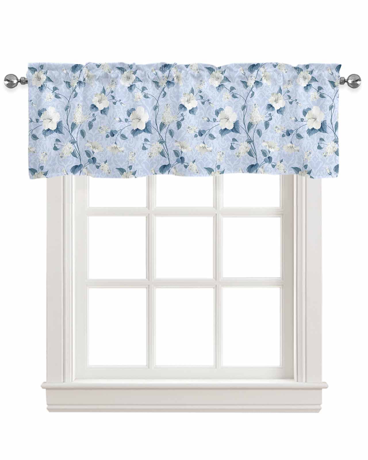 Blue Spring Flower Linen Curtain Valance for Bedroom/Bathroom/Kitchen ...