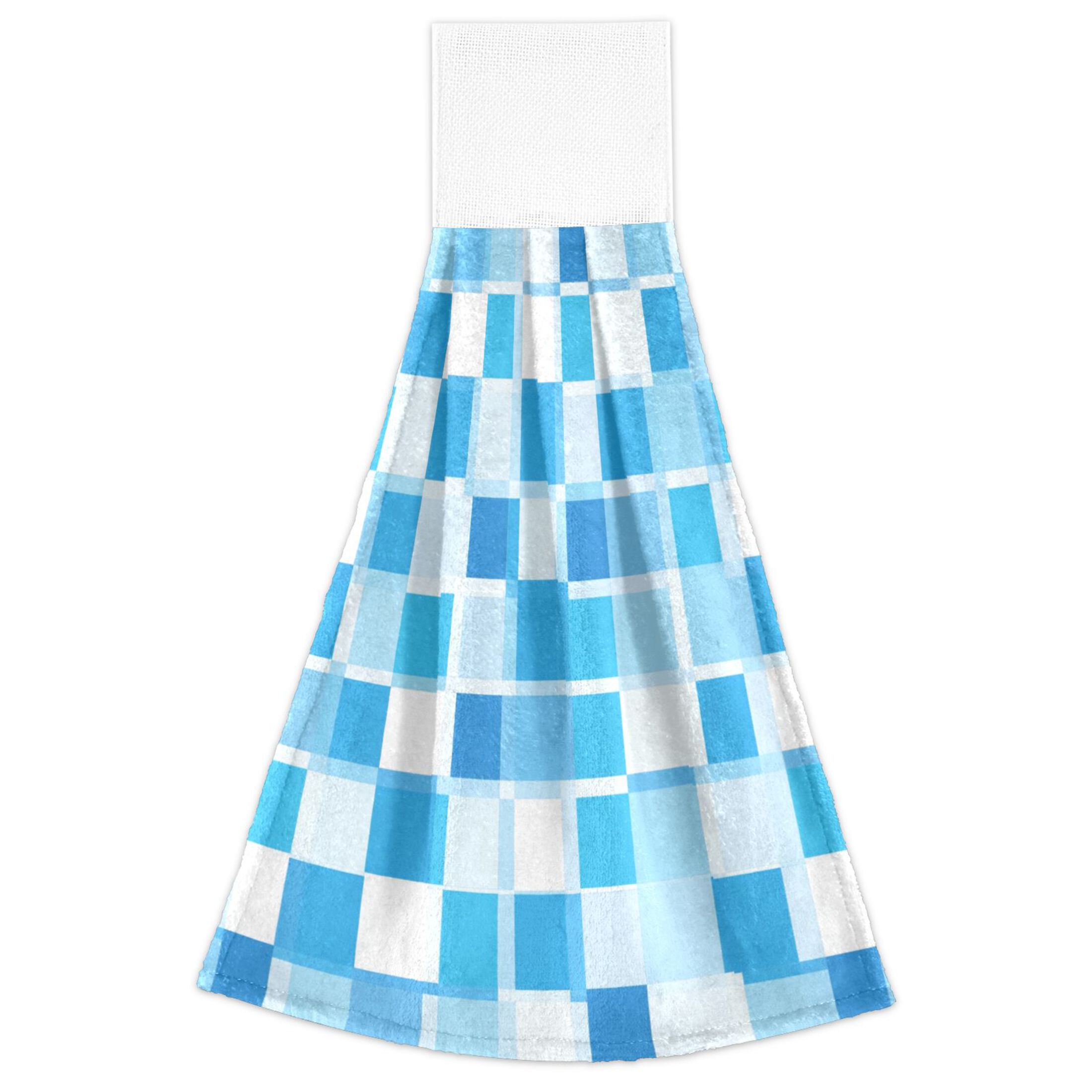 Blue Square Kitchen Hand Towels with Hanging Loop Absorbent Bathroom ...