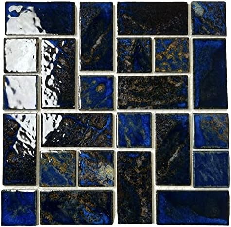 Blue Square Wavy Porcelain Mosaic Tile for Kitchen Backsplash, Pool ...