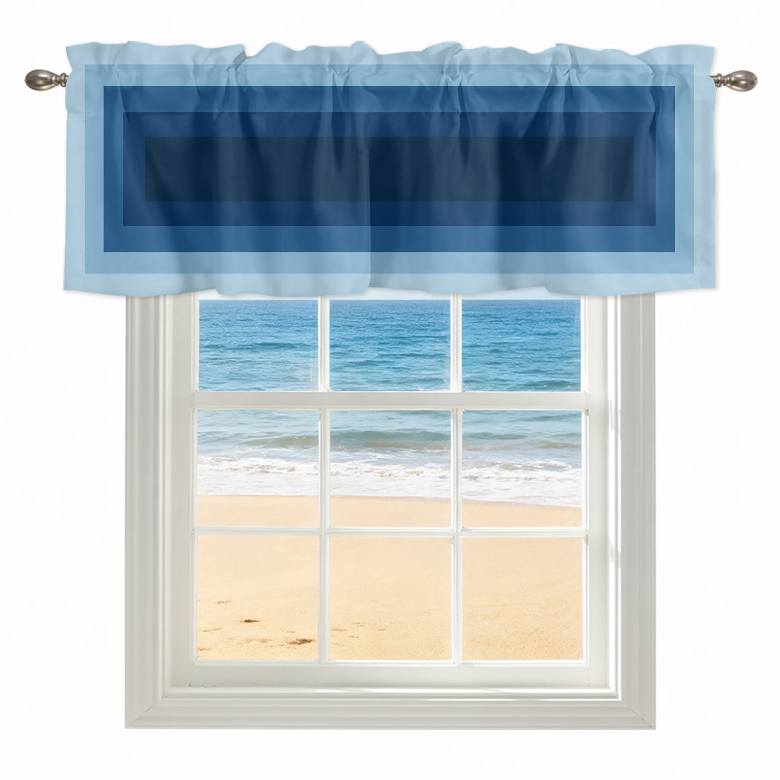 Blue Squares Valances for Windows, Rod Pocket Kitchen Valance Curtains ...