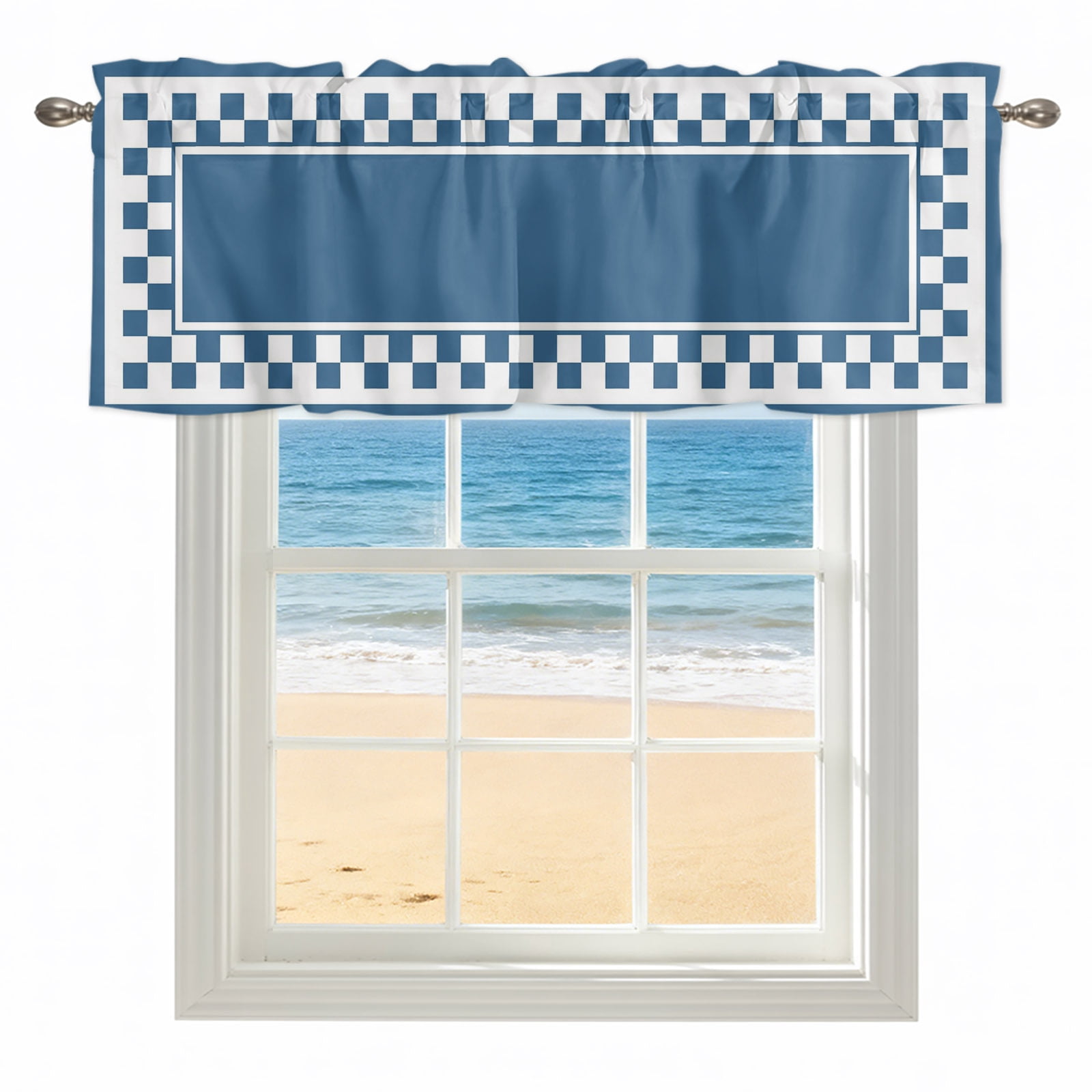 Blue Squares Valances for Windows, Rod Pocket Kitchen Valance Curtains ...