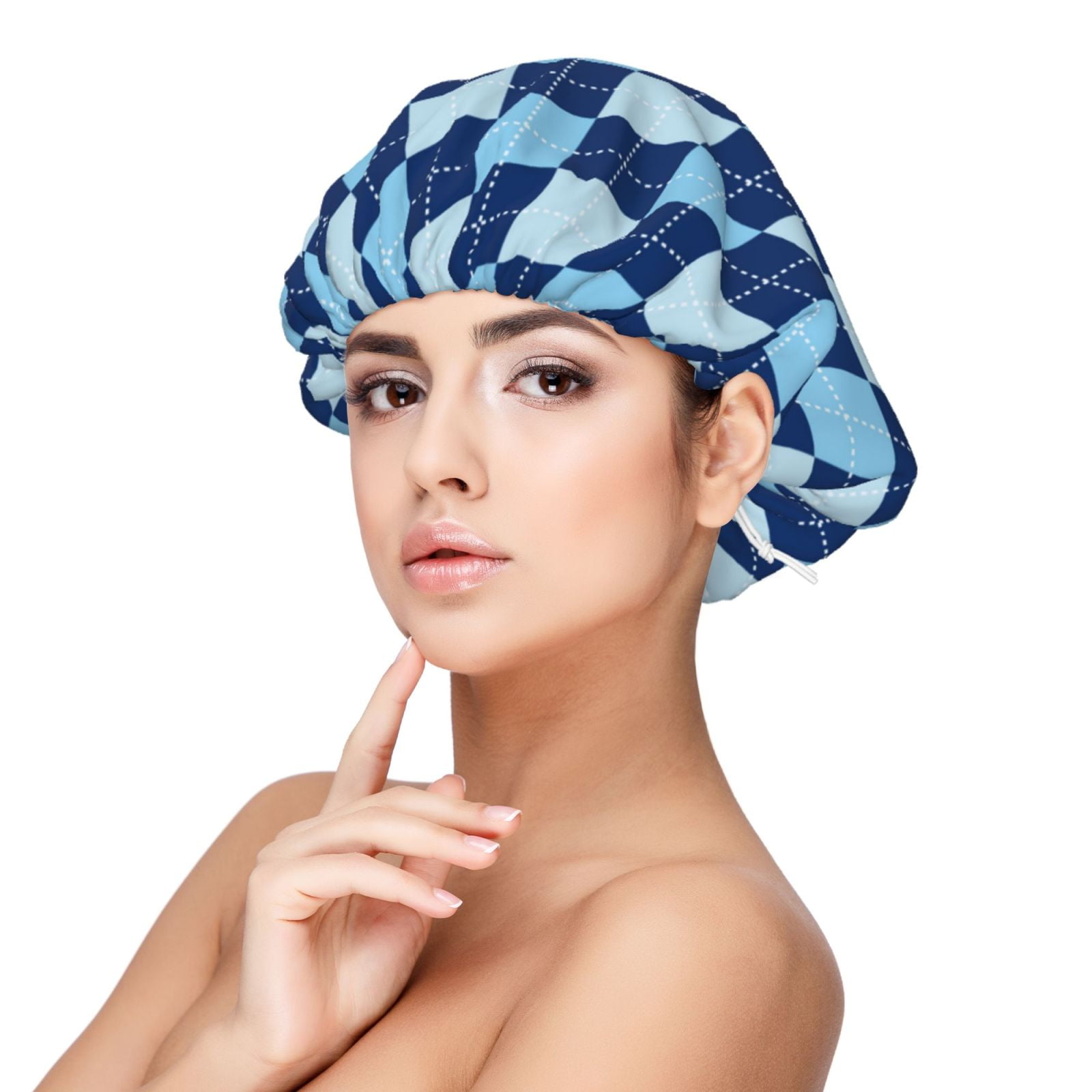 Blue Squares white Silk Bonnet for Sleeping Women Men, Adjustable ...