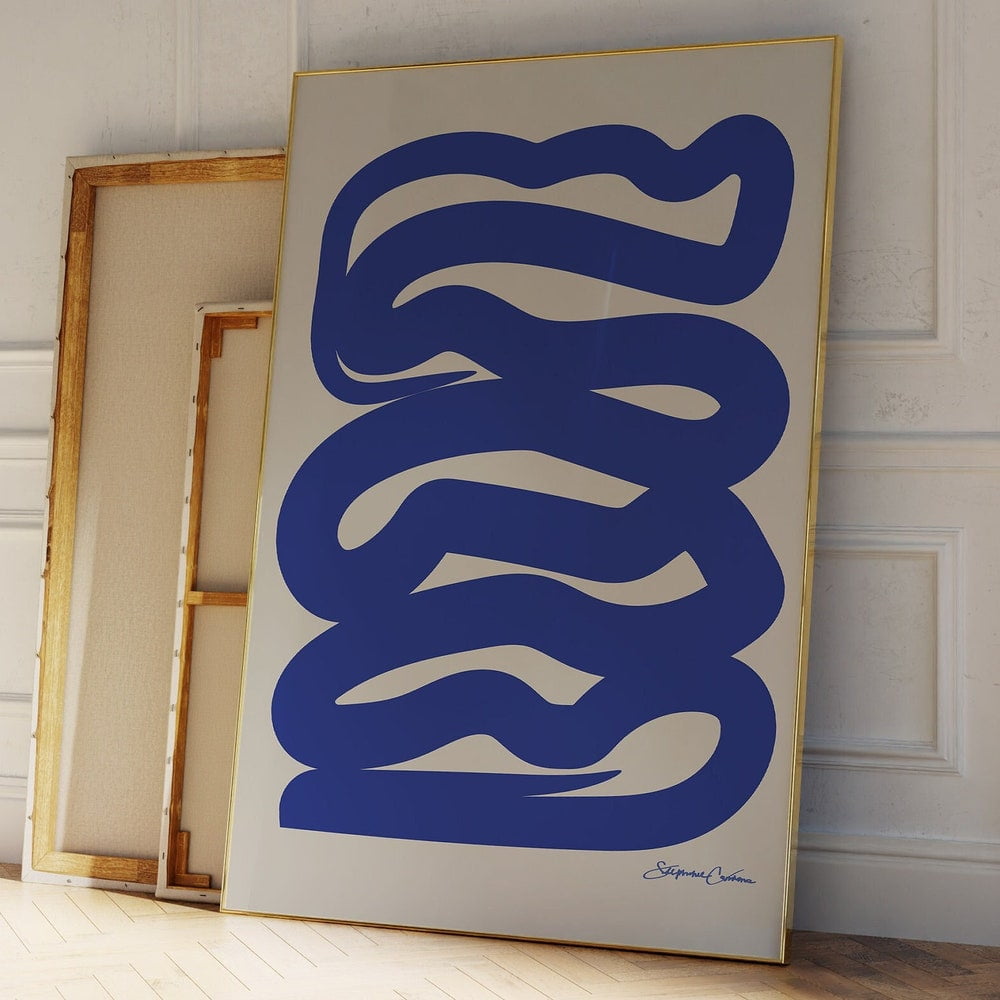 Blue Squiggle Poster, Abstract Blue Poster, Blue Contemporary Art Print ...