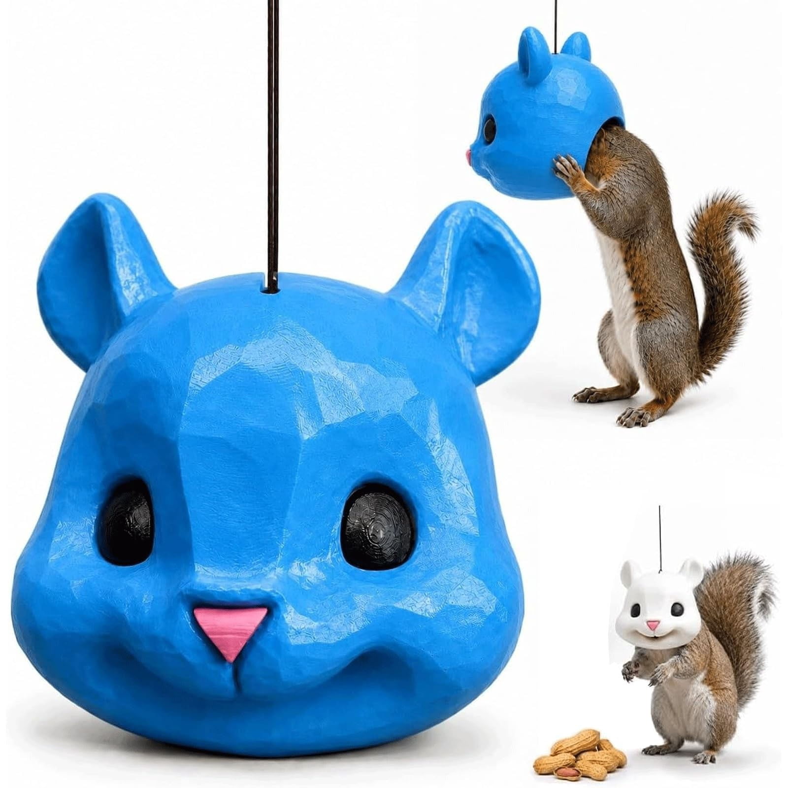 Blue Squirrel Head Hanging Feeder Plastic Mask Style Wildlife Snack ...