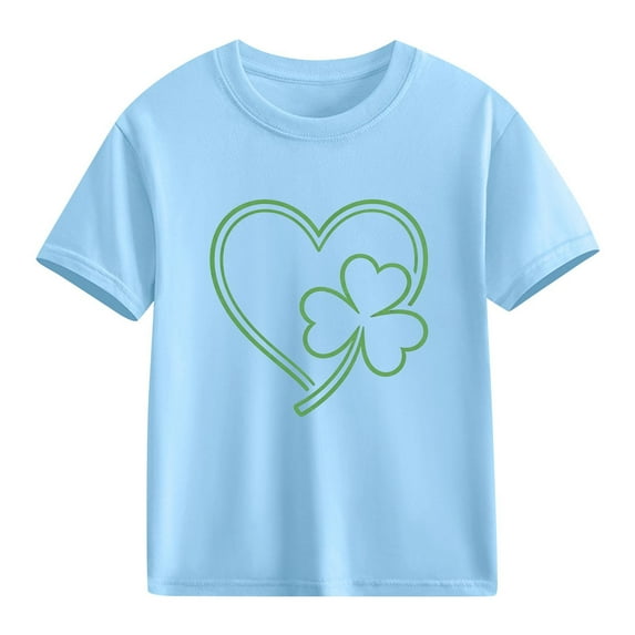 Blue St Patrick's Day T-Shirt for Girls Kids Shamrock Heart Short ...