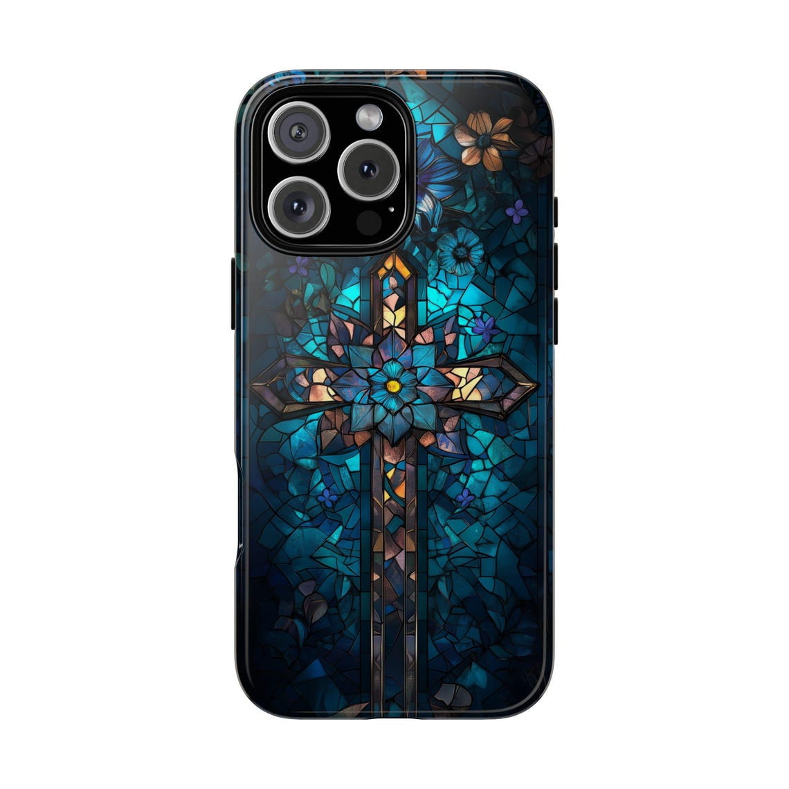 Blue Stained Glass Faith Cross Christian Design Phone Case for iPhone ...