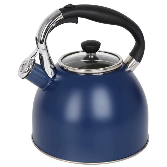 Blue Stainless Steel Stovetop Kettle with Transparent Lid, Black Heat ...