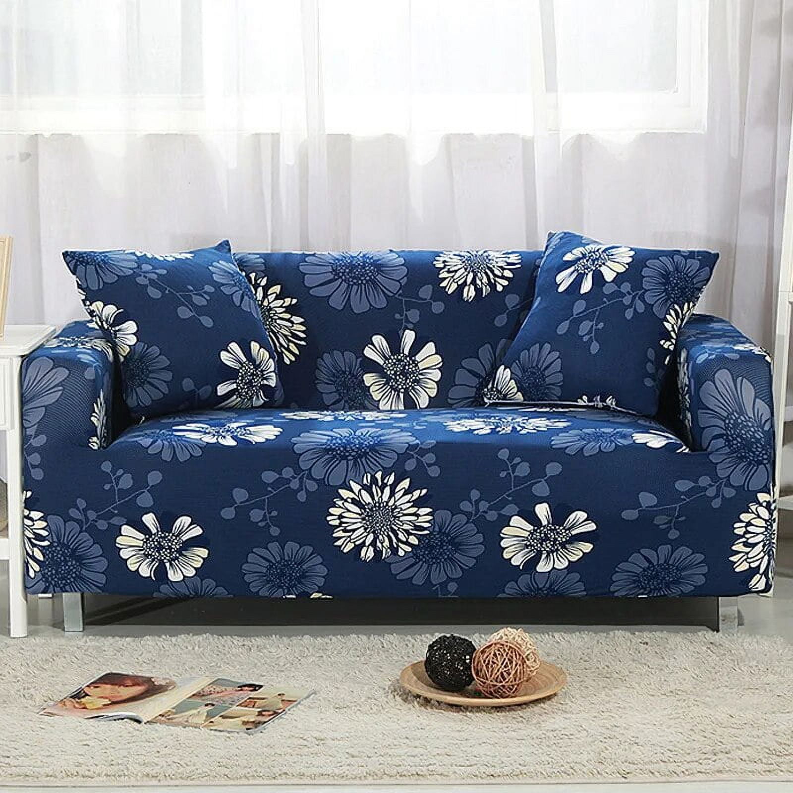 Blue Stamen Dust-proof Sofa Cover All-inclusive Floral Geometric ...