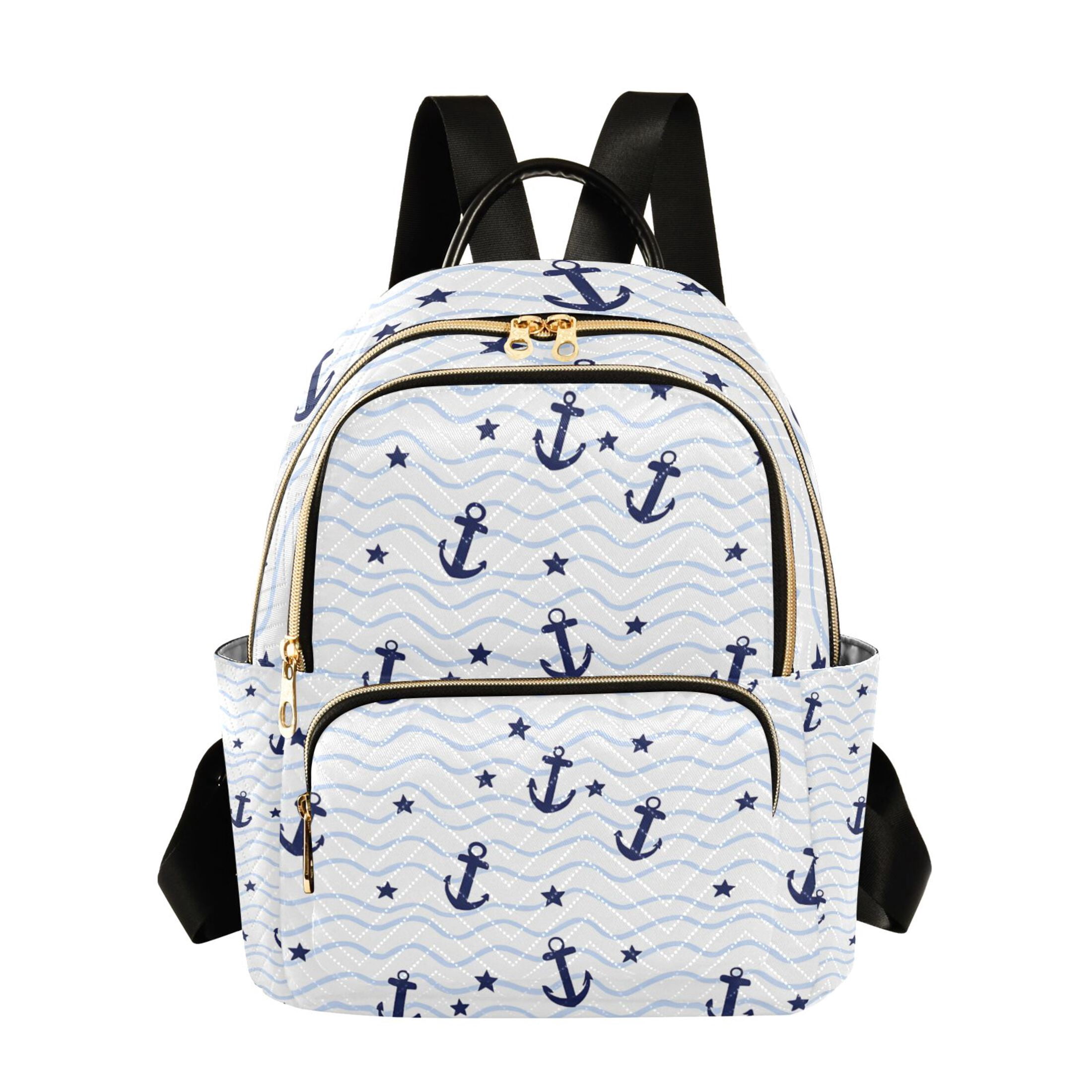 Blue Star Anchor Pattern Fashion Backpack Quilted Lightweight Women ...