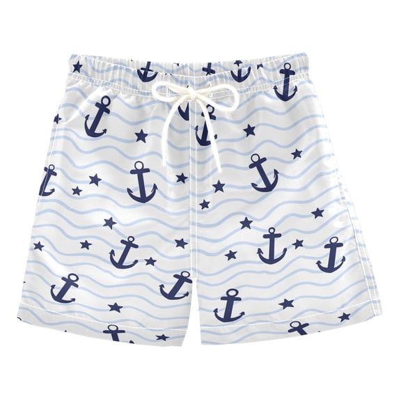 Blue Star Anchor Pattern Swim Trunks Quick Dry Beach Pool Board Shorts ...