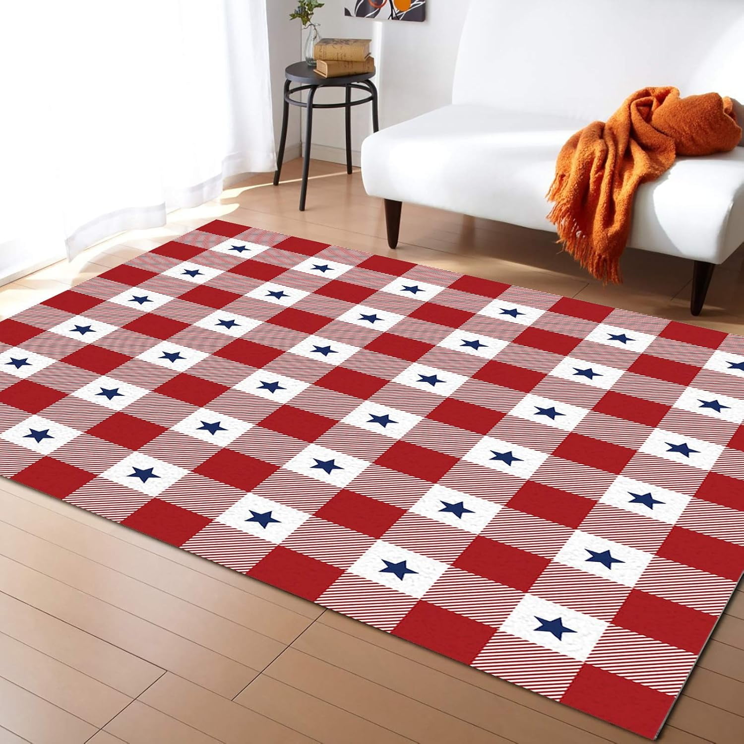 Blue Star Buffalo Checker Independence Area Rugs 2'x3', Day Durable Non ...