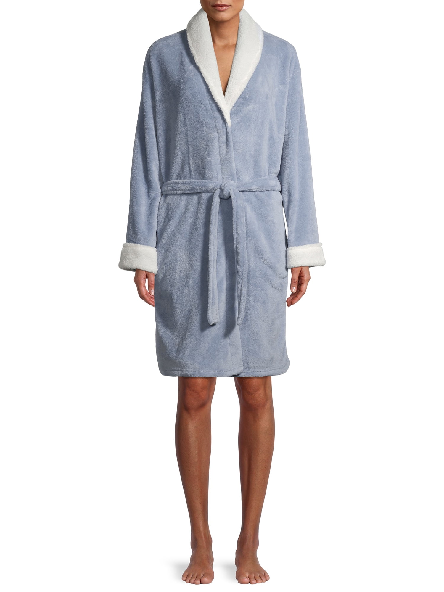 Blue Star Clothing Women's 3/4 Length Plush Robe with Sherpa Trim ...
