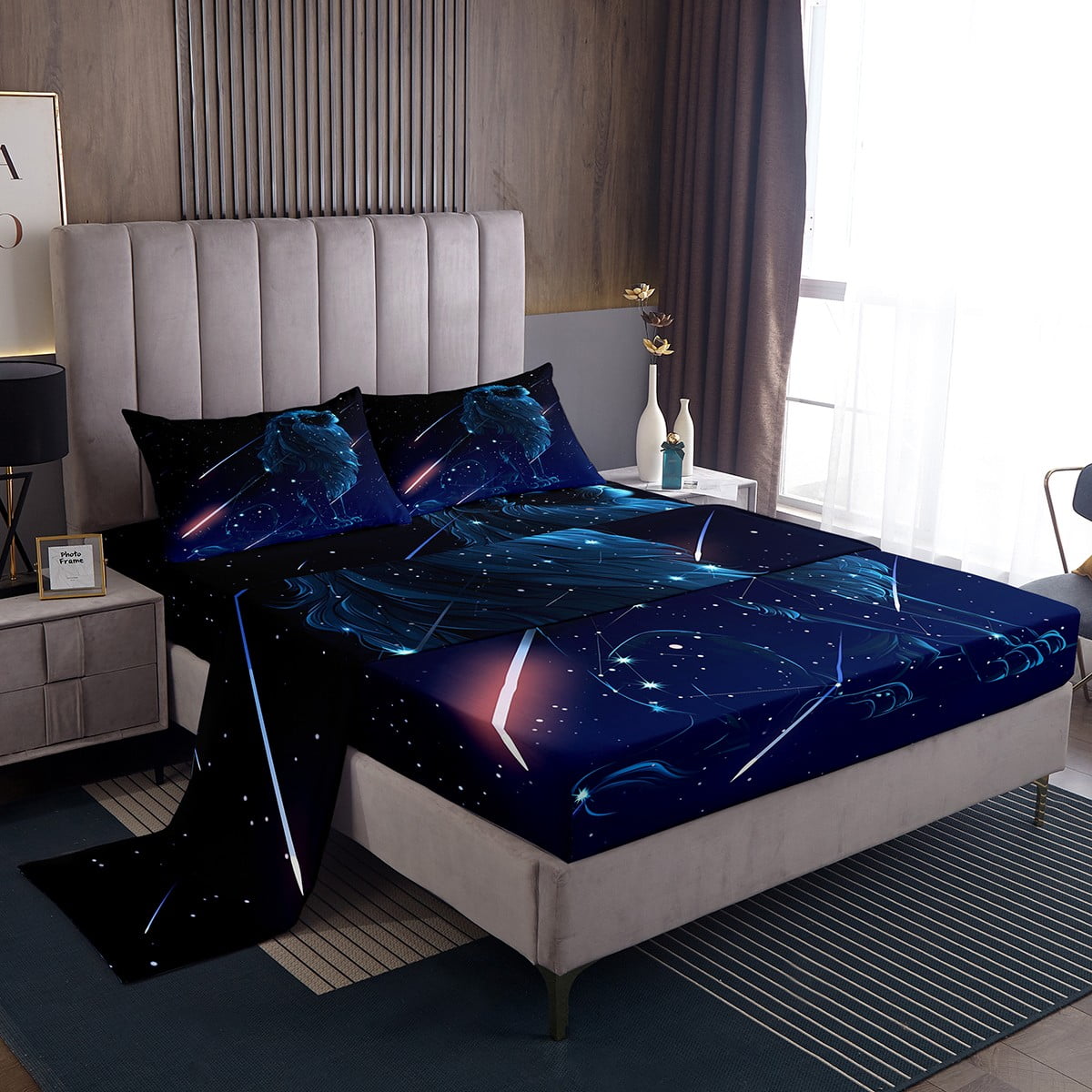 Blue Star Constellation King Bed Sheets Set,Galaxy Outer Space Bedding ...
