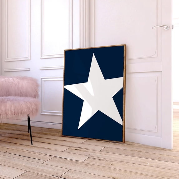 Blue Star Girl Aesthetic Wall Art Navy Blue White, Unframed Paper Print ...