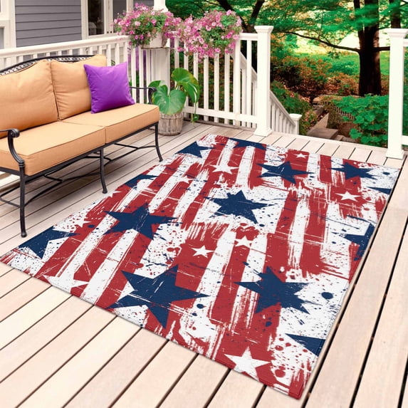 Blue Star Independence Day Outdoor Rug for Patio/Deck/Porch, Non-Slip ...