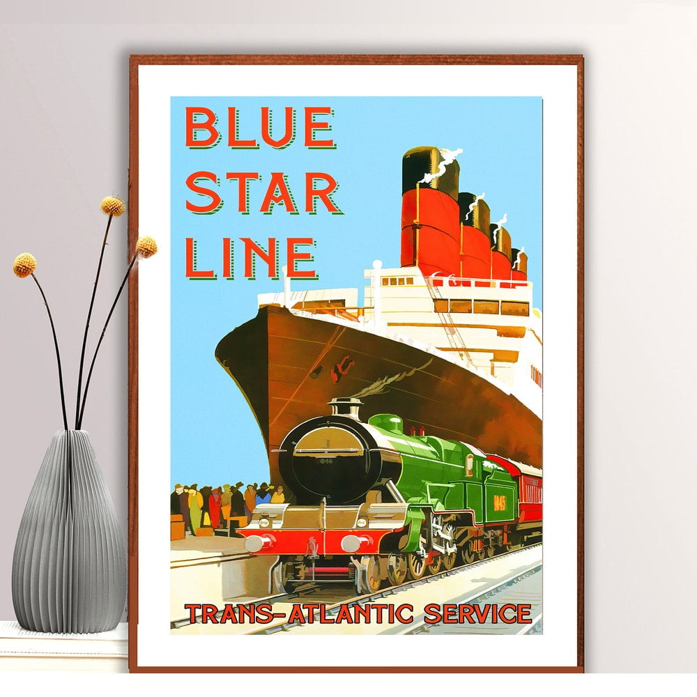 Blue Star Line Trans-Atlantic Service Vintage Travel Poster Gift Idea ...