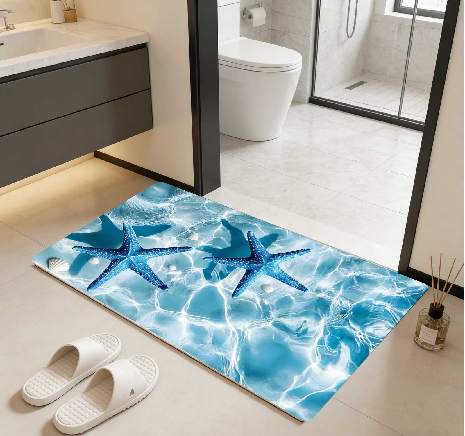 Blue Star Ocean Wave Floor Mat - Water Absorbent, Wear Resistant ...