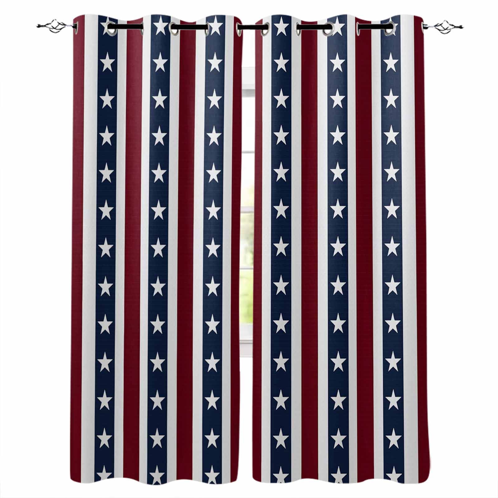 Blue Star Red Striped Blackout Curtains for Bedroom/Living Room ...