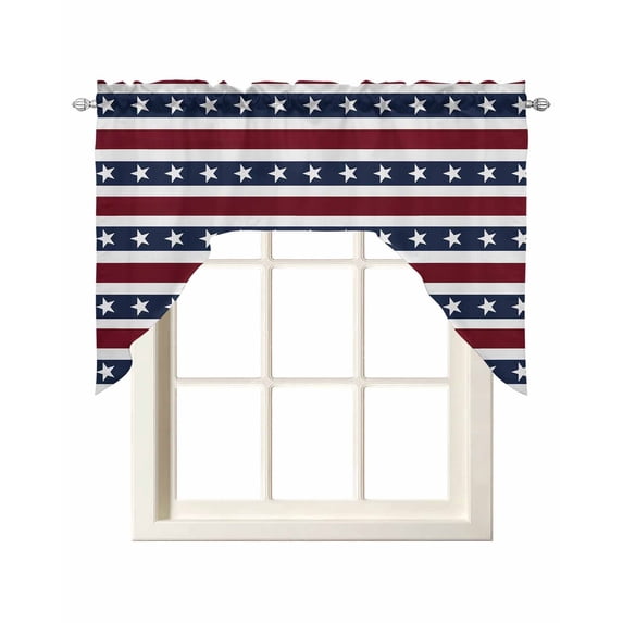 Blue Star Red Striped Kitchen Swag Valances for Windows, Independence ...