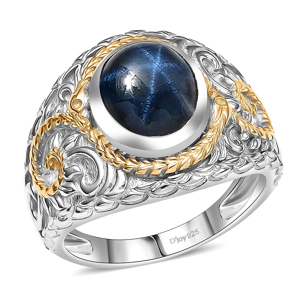 Blue Star Sapphire DF 4.65 ctw Ring in 14K Yellow Gold and Rhodium Over ...