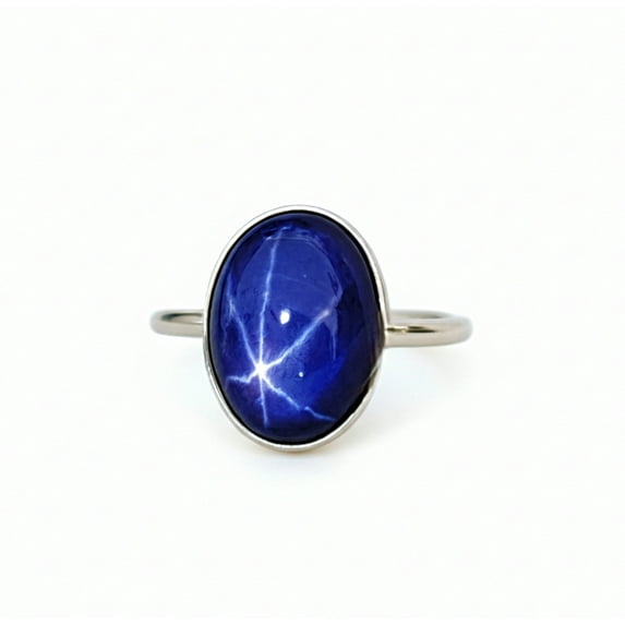 Blue Star Sapphire Ring, 925 Sterling Silver, Sapphire Oval Statement ...