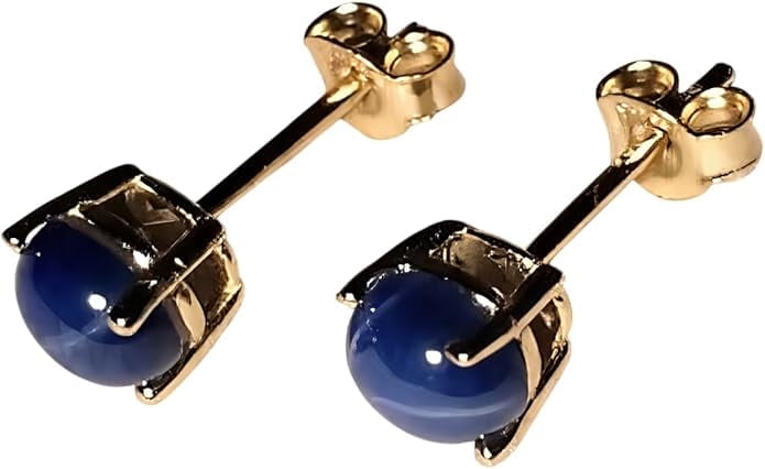 Blue Star Sapphire Stud Earrings 925 Sterling Silver Round Cut Sapphire ...