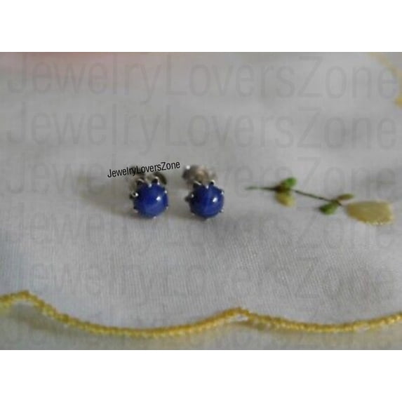 Blue Star Sapphire Studs Earrings Sterling Silver 925 Natural Sapphire ...