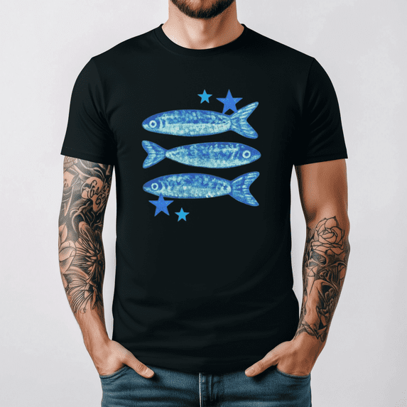 Blue Star Sardines T Shirt Coastal Streetwear Fish Whimsy Graphic Top ...